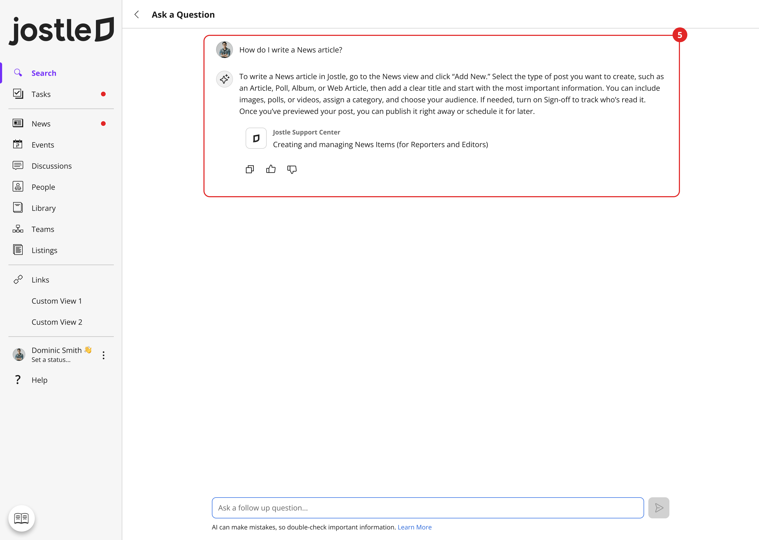 How to use: Ask a Question – Support Center
